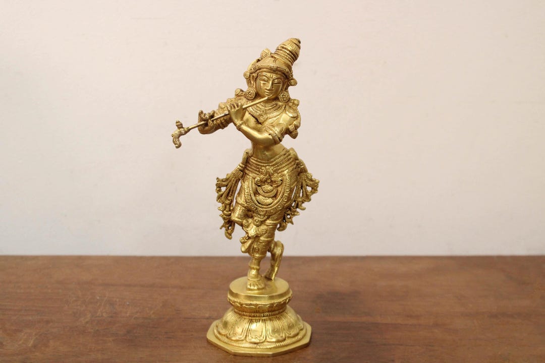 Brass Murali Krishna Statue - Hindu God Idol, Home Decor Gift Figurine ...