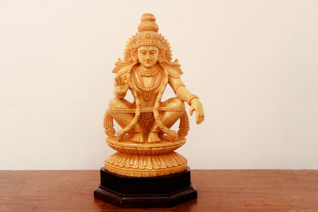 Ayyappa Statue Hindu God Wooden Hand Carved Sculpture Home Temple ...