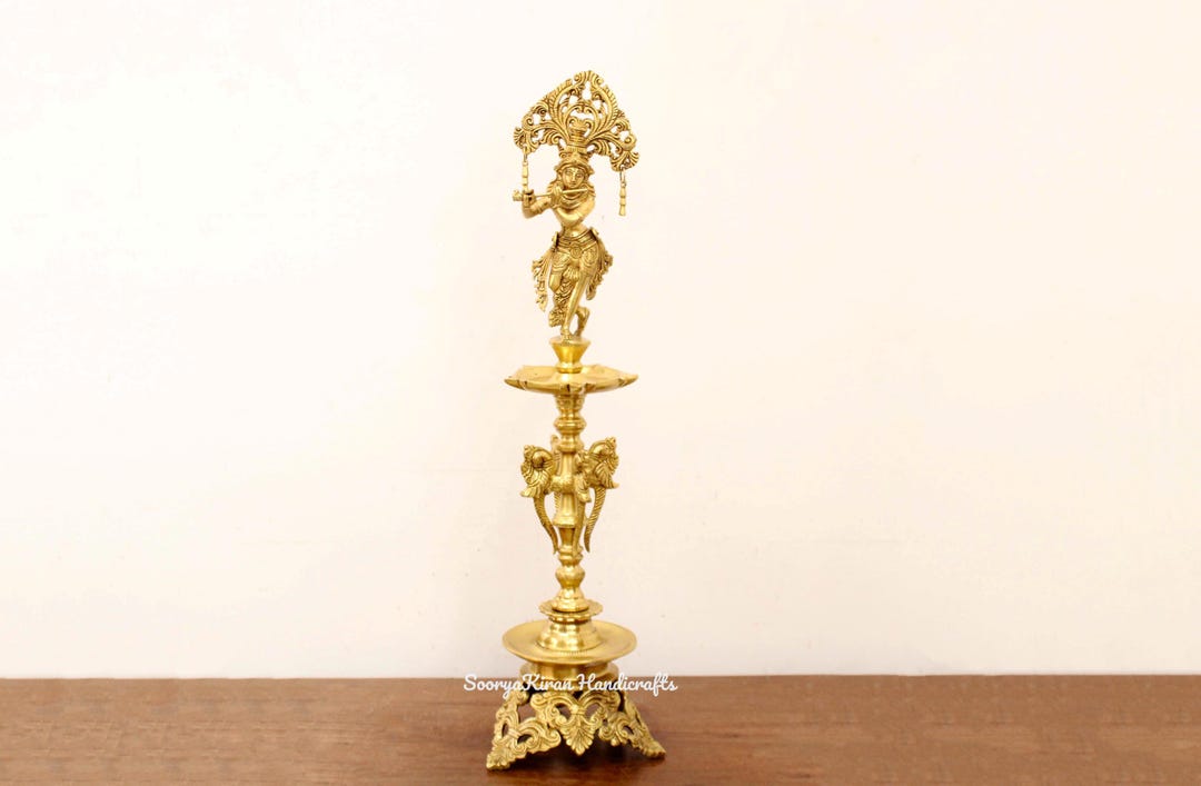 Oil Lamp Krishna Statue Hindu God Temple Mandir Garden Decorative Art ...
