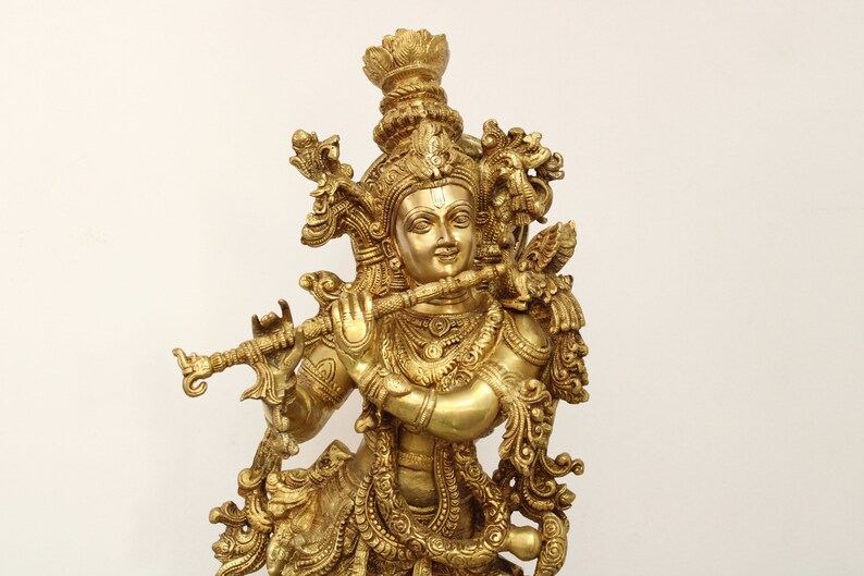 Krishna Vigrah Brass Krishna Statue Big Hindu God Idol Puja - Etsy