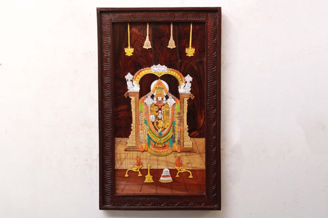 Tirupati Sri Venkateshwara Balaji Statue Wall Hanging Panel Big 3D Wood ...