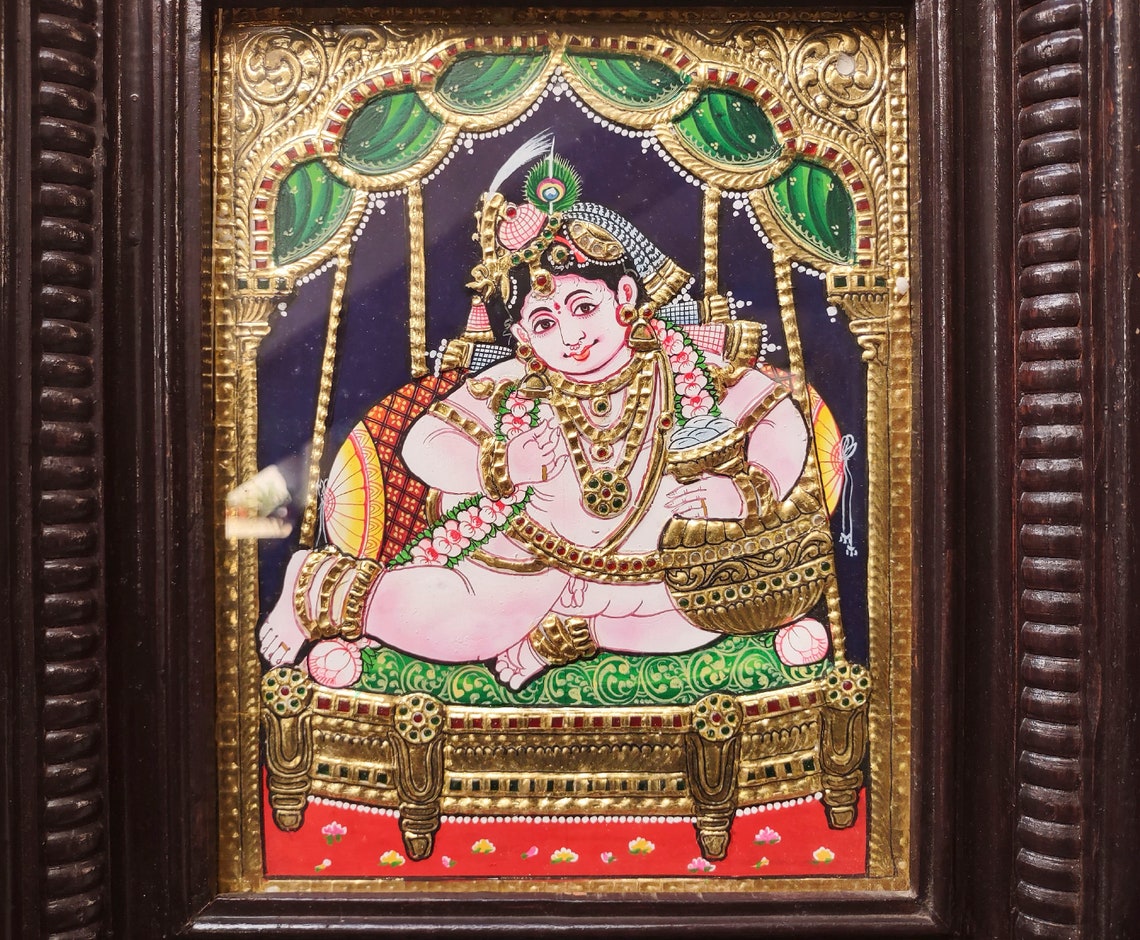 Krishna Tanjore Painting Thanjavur Baby Krishna Makhan Chor - Etsy