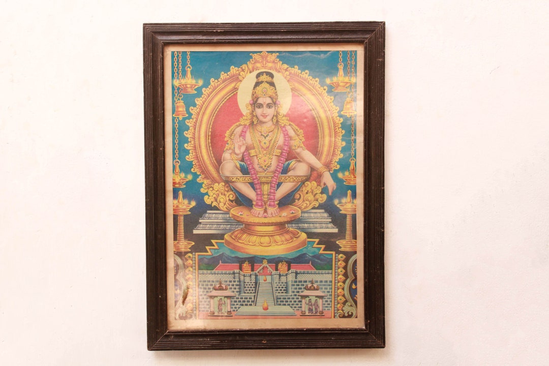 Ayyappa Photo Frame Wall Print Vintage Hindu God Antique Home Mandir ...