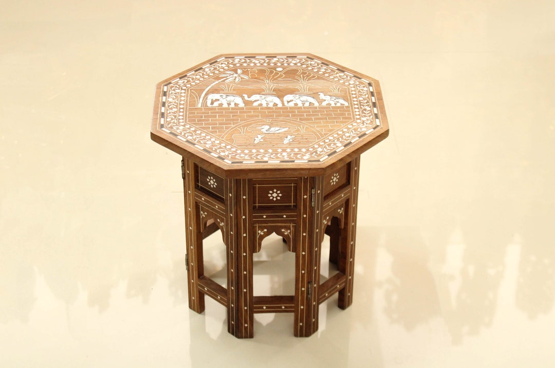 Wooden Table Telephone Idol Stand Octagonal Round Table Vintage Home ...