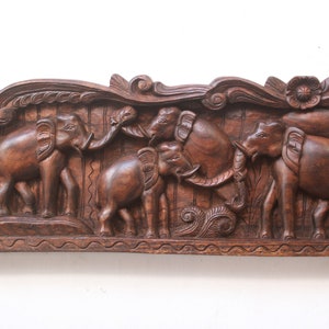 Elephant Statue Horizontal Wall Hanging Panel Vintage Antique Style ...