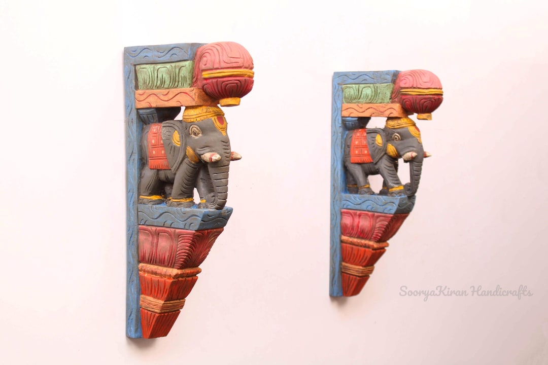 Hand Carved Wooden Elephant Wall Bracket Pair: Antique Home Decor - Etsy