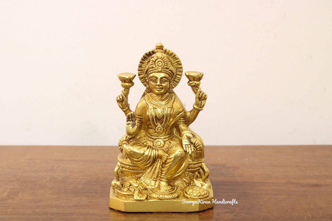 Lakshmi Statue Hindu Goddess Mahalakshmi Sculpture Brass Amulet Gift ...