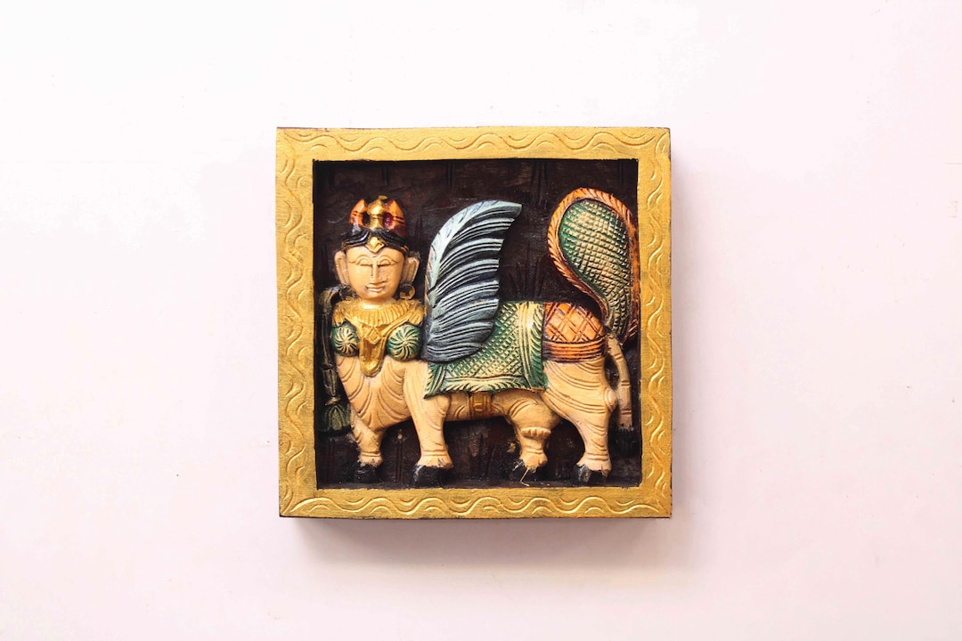 Kamadhenu Statue Gomata Cow Sculpture Wooden Wall Hanging Vintage Hindu ...