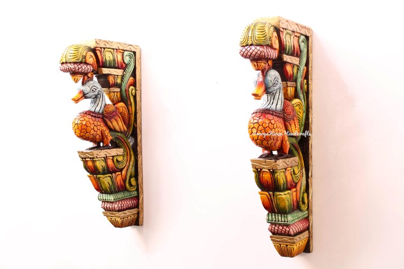 Bird Pair Statue Wooden Wall Bracket Peacock Vintage Corbel Antique ...