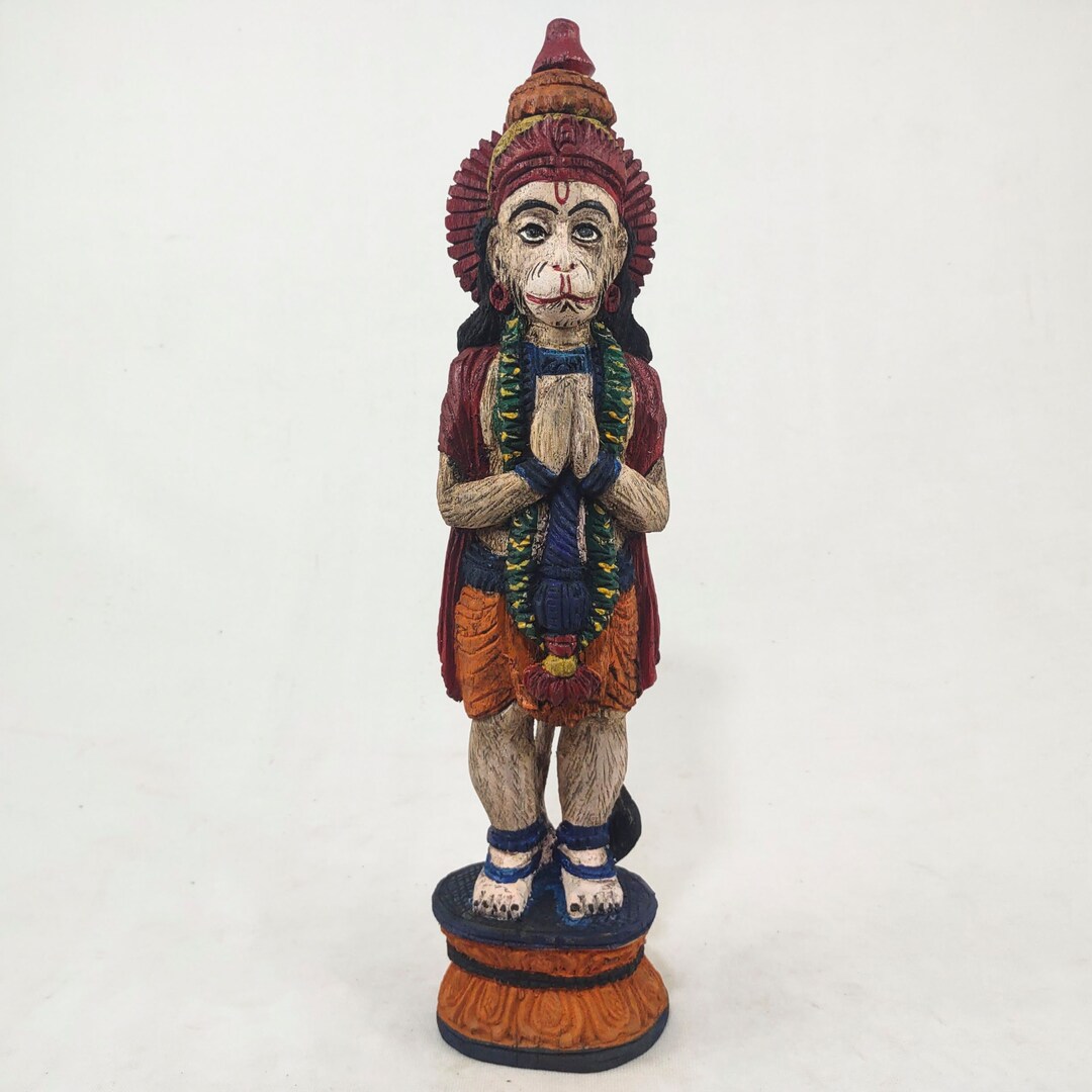 Vintage Hanuman Statue Wooden Bajrang Bali Sculpture Praying Hanuman ...