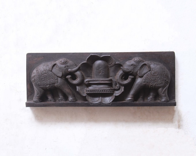 Shivling Statue Elephant Wooden Mandala Carved Wall Hanging Panel ...