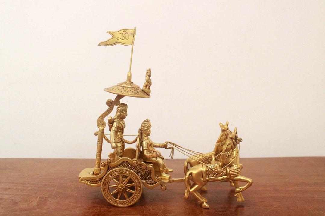 Brass Krishna Arjuna Statue: Mahabharat Chariot, Hindu Decor - Etsy
