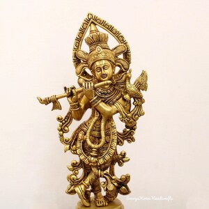 Krishna Statue Hindu God Brass Sculpture Gift Idol Pooja Murthy Puja ...