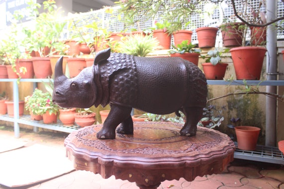 Rhinoceros Statue Wooden Rhino Sculpture Animla Home Decor - Etsy