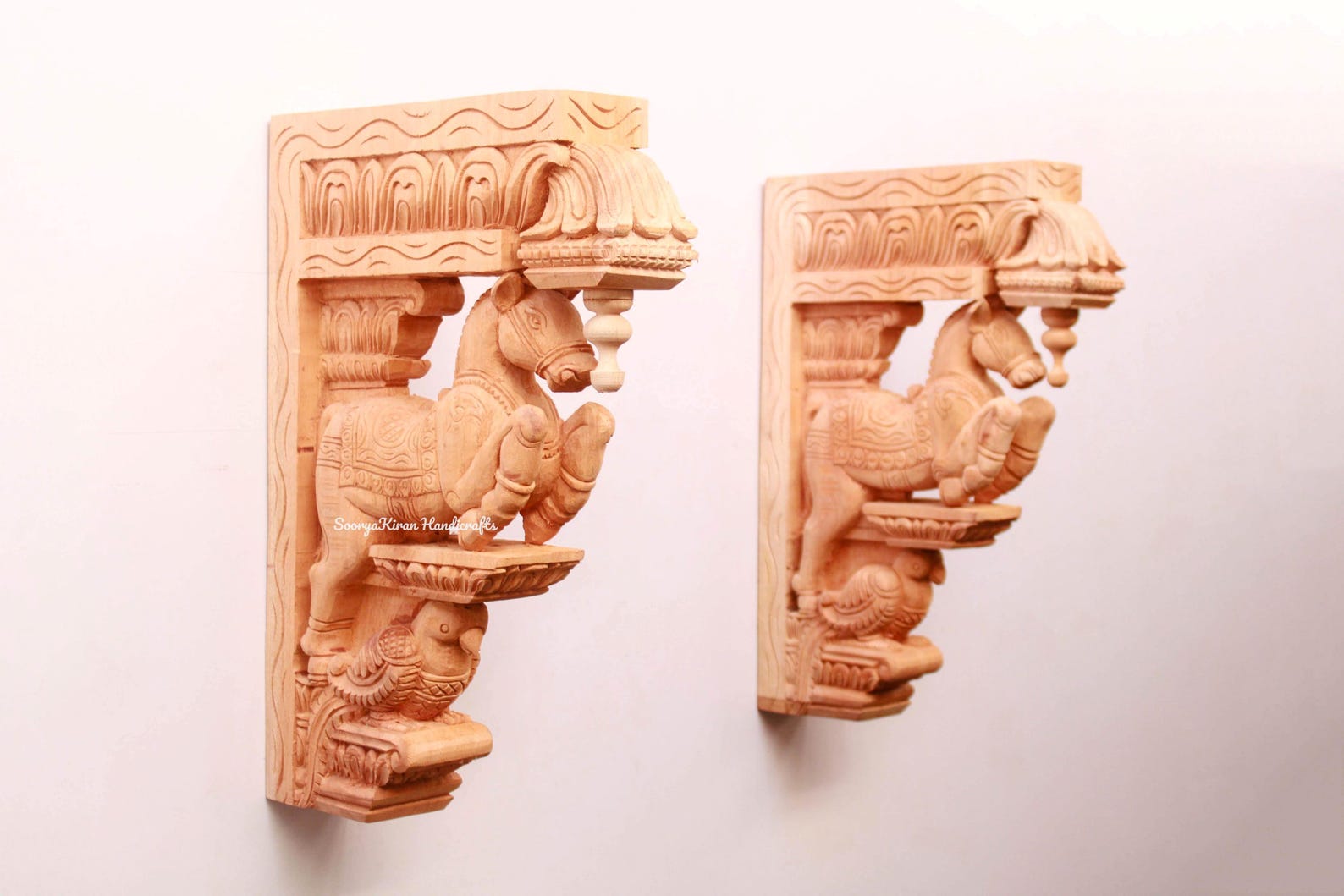 Horse Statue Wooden Wall Bracket Corbel Pair Wall Hanging Shelf Vintage