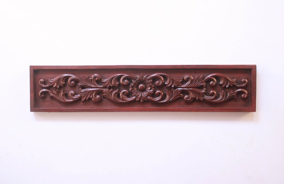Wooden Wall Panel Lintel Horizontal Filigree Carving Vintage Home Decor ...