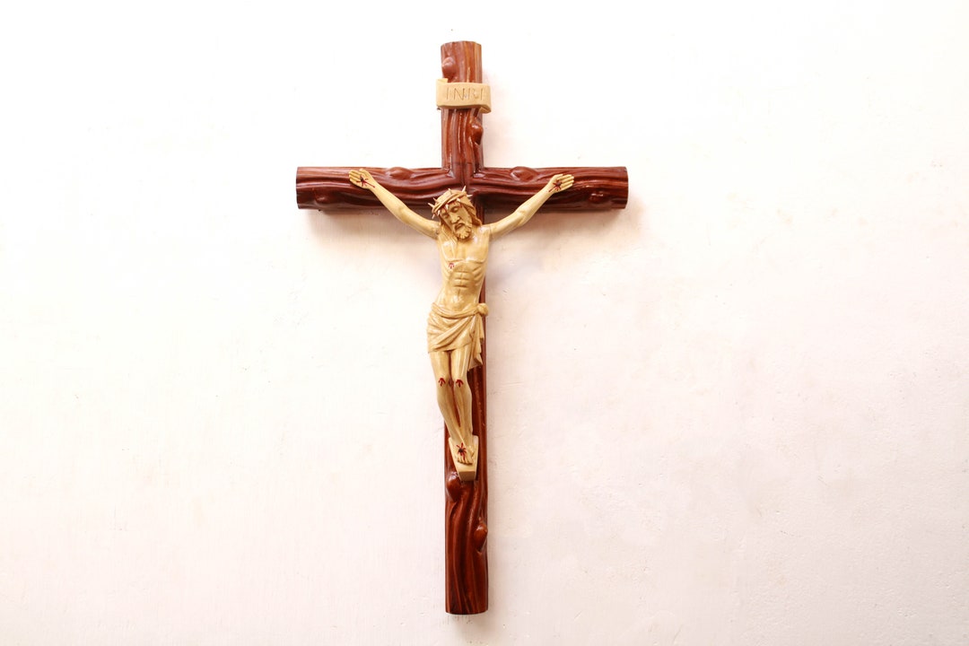 Jesus Statue Wooden Cricifix Holy Cross Sculpture INRI Christmas Gift ...