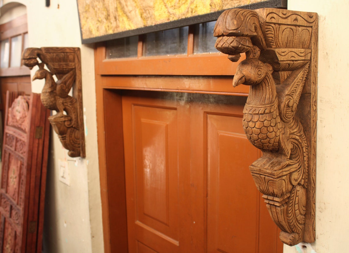 Bird Bracket Wall Corbel Pair Peacock Statue South Indian - Etsy