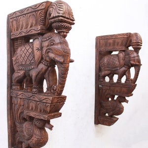 Wooden Elephant Wall Bracket Pair: Vintage Temple Decor (24 In) - Etsy