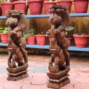 Yali Statue Pair Shelf Dragon Sculpture Guardians Lion Temple - Etsy