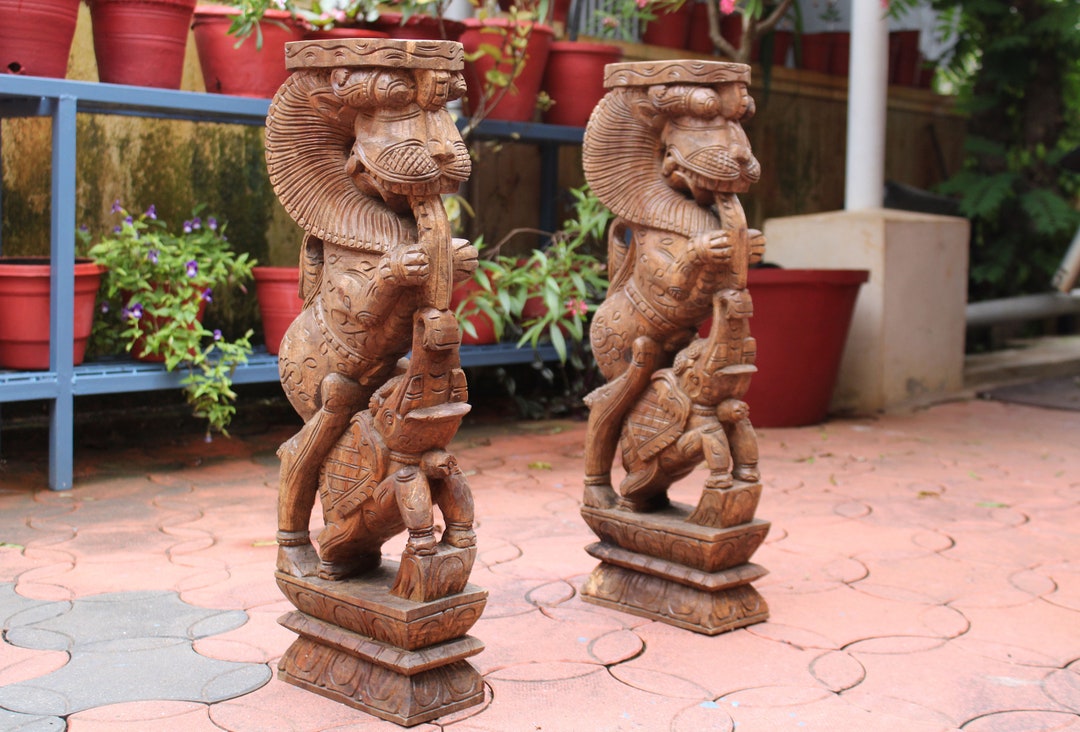 Yali Statue Pair Shelf Dragon Sculpture Guardians Lion Temple - Etsy