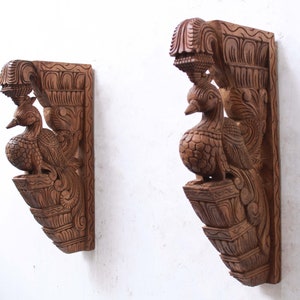 Bird Pair Statue Wooden Corbel Peacock Wall Bracket Set of 2 Vintage ...
