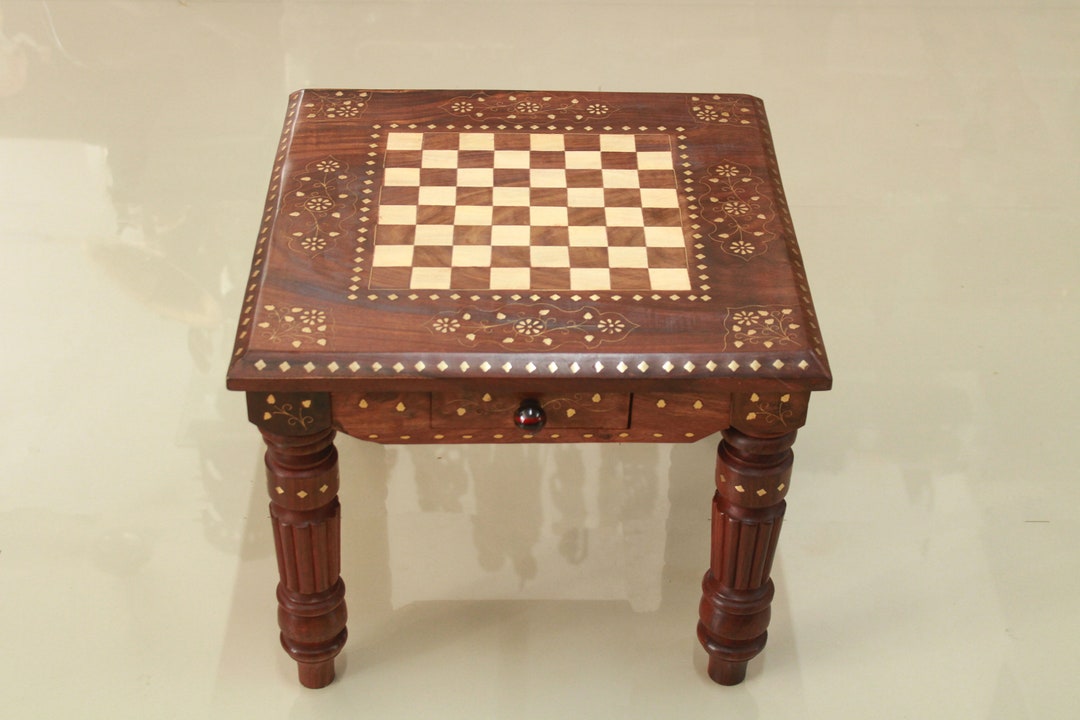 Chess Board Table Wooden Stand Vintage Home Living Room Office Lounge ...
