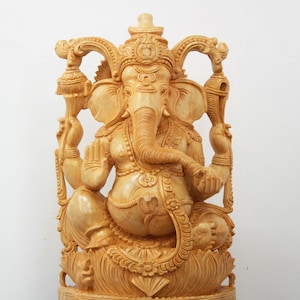 Ganesh Statue Wooden Ganesha Sculpture Hindu God Home Decor Gift Idol ...