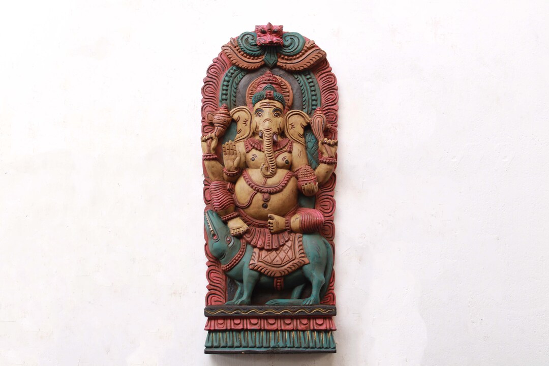 Mooshika Vahana Ganesh Statue Vintage / Antique Hindu Home Decor Wall ...