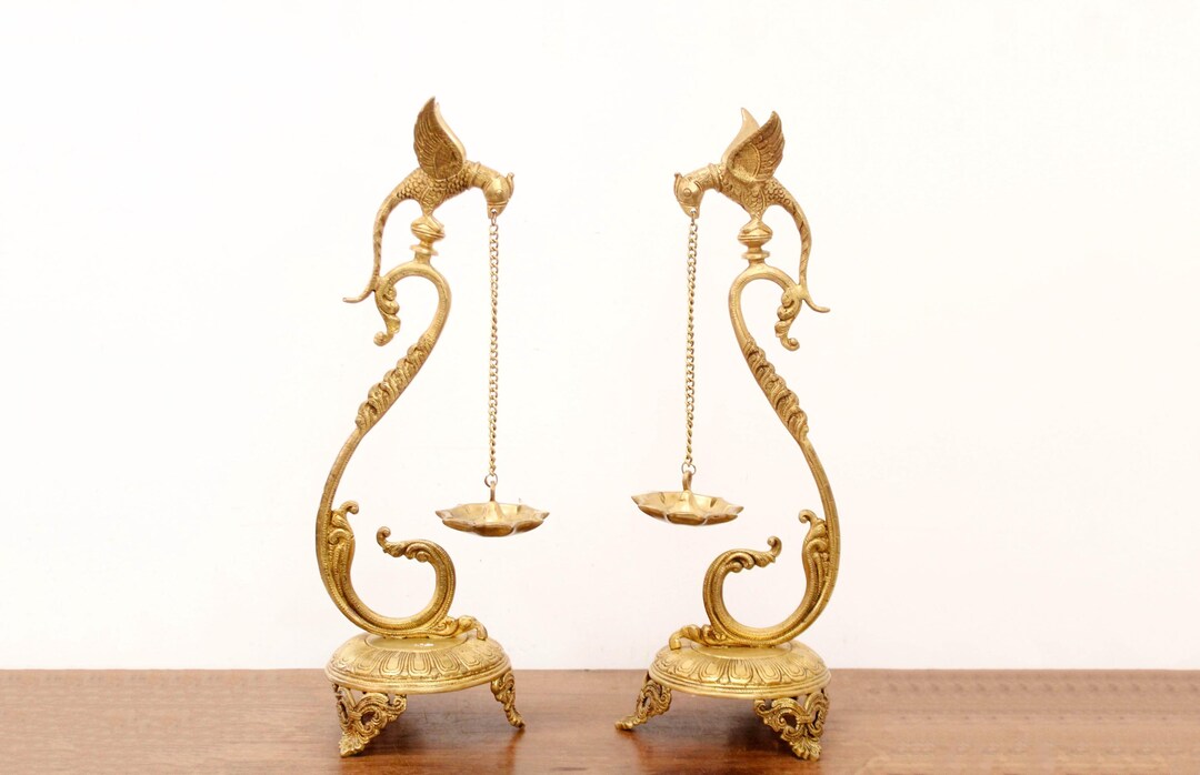 Oil Lamp Pair Brass Diya Samai Diwali Decor Gift Deepam Hanging Lamp ...