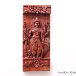 Kartikeya Statue Muruga Peacock Wooden Sculpture Hindu God Hand Carved ...