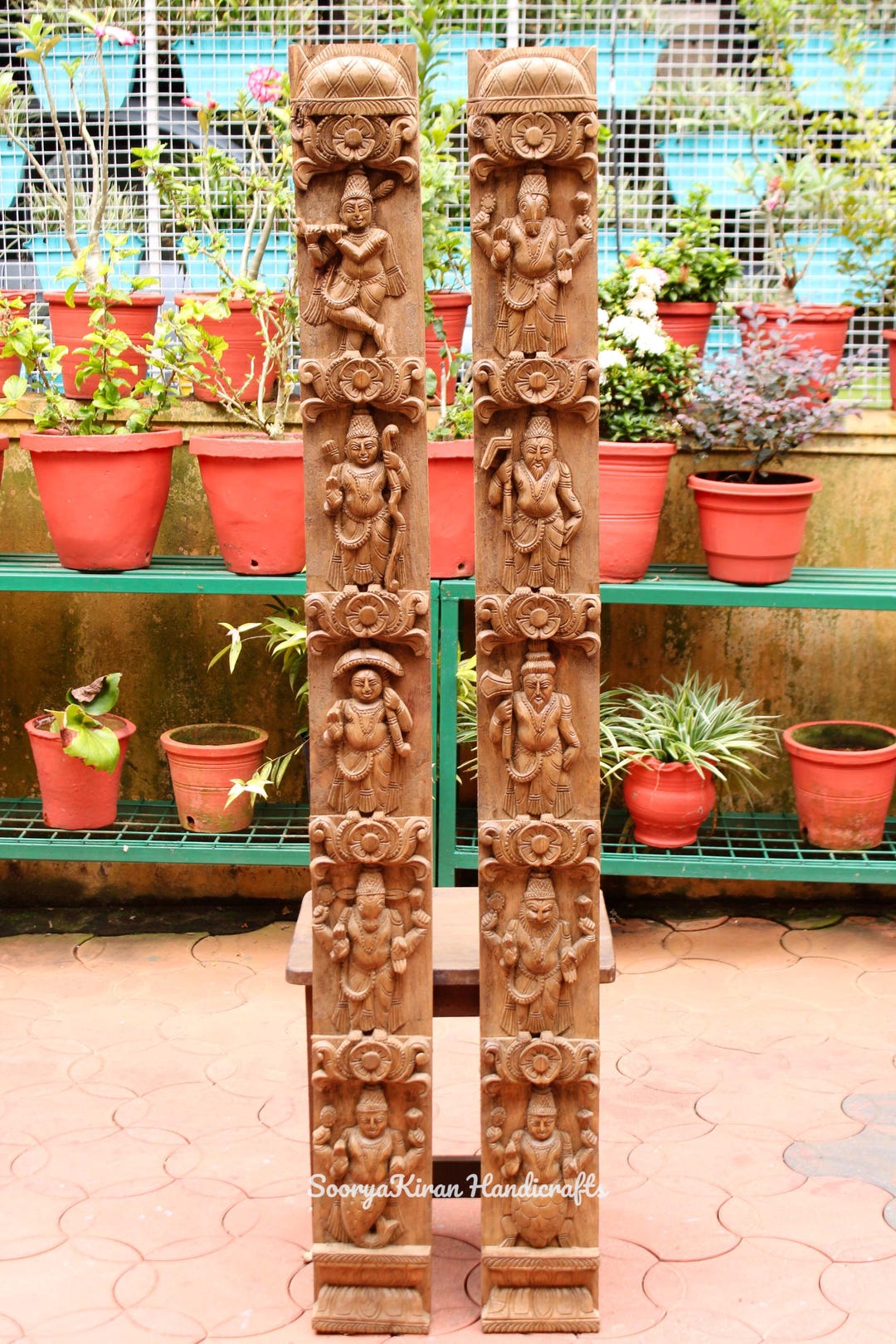 Dashavatara Statue Hindu God Vishnu Ten Avatar Carving Big Wooden Panel ...