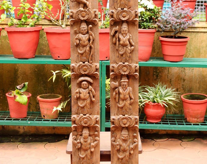 Dashavatara Statue Hindu God Vishnu Ten Avatar Carving Big Wooden Panel ...