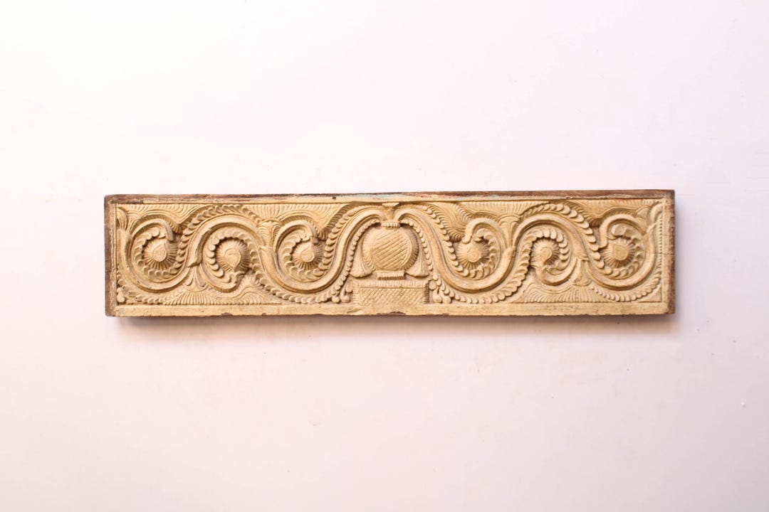 Antique Wooden Wall Panel Lintel Vintage Indian Architecture Carving ...