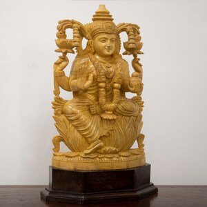 Lakshmi Statue Wooden Sculpture Hindu Goddess of Wealth Lekshmi Devi ...