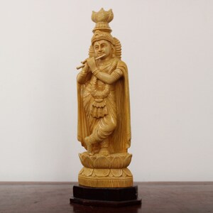 Sri Krishna Statue Wooden Hindu God Home Decor Living Room Sculpture ...