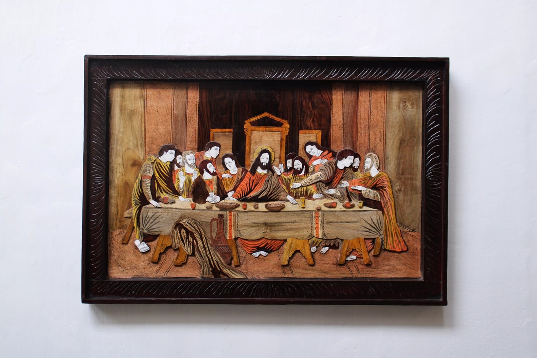 Last Supper Big Wooden Sculpture 3D Inlay Art Painting Wall Hanging ...