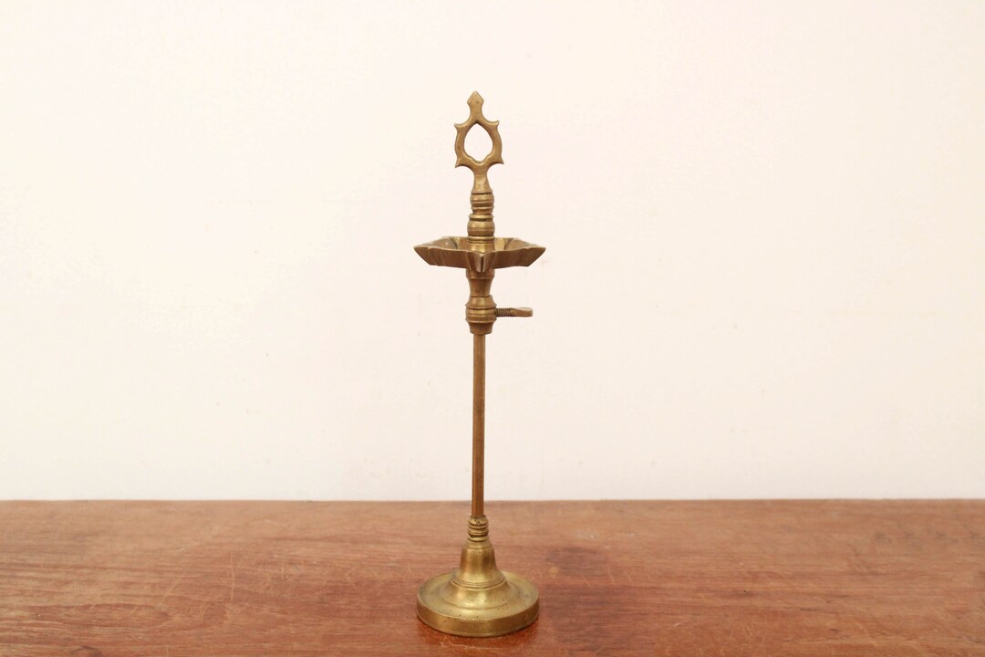 Antique Oil Lamp Brass Diya Height Adjustable Vintage Home Temple Decor ...