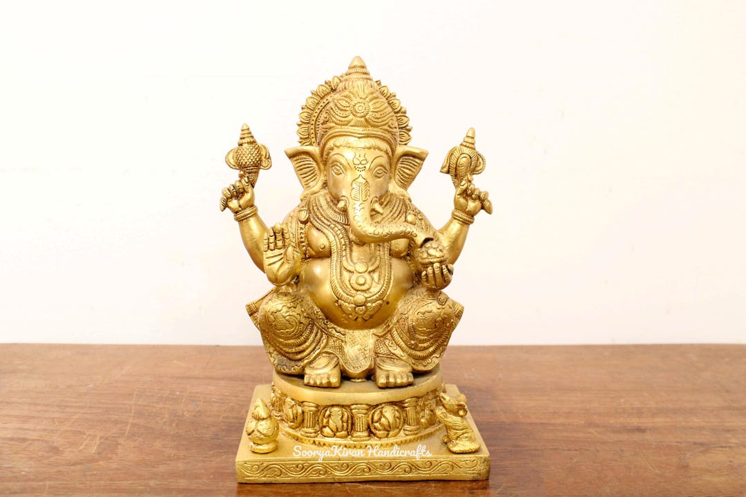 Ganesha Statue Hindu God Vinayaka Brass Metal Sculpture Gift Figurine ...