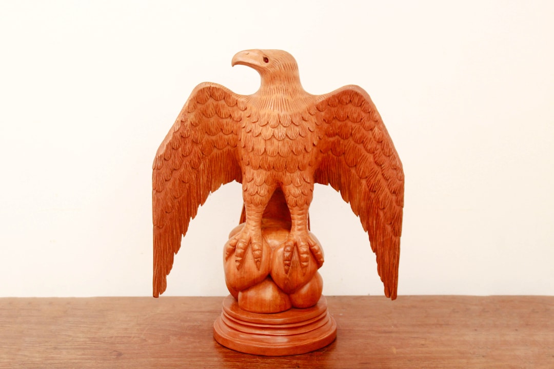 Eagle Statue Big Wooden Memento Hand Carved Bird Sculpture Home Garden ...