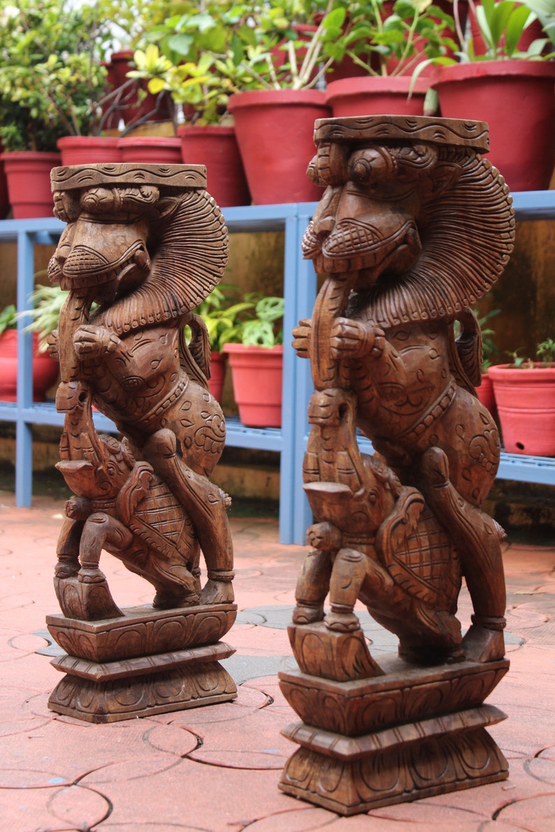 Yali Statue Pair Shelf Dragon Sculpture Guardians Lion Temple - Etsy