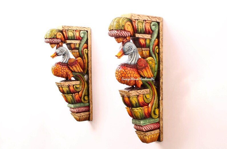 Bird Pair Statue Wooden Wall Bracket Peacock Vintage Corbel Antique ...