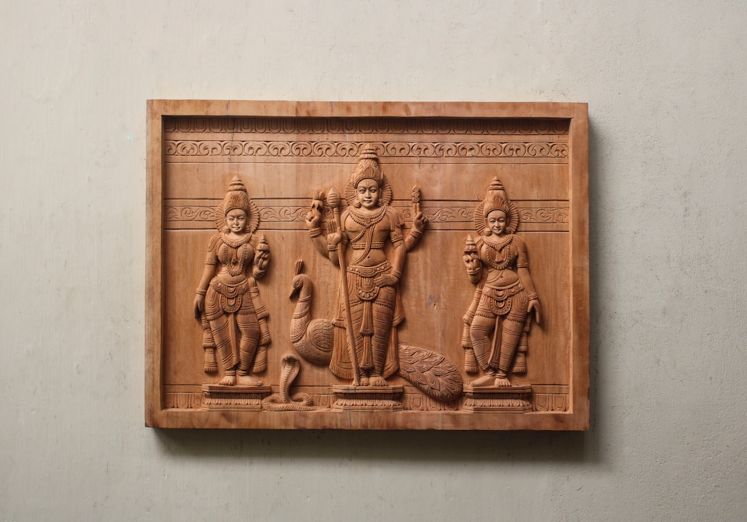 Murugan Kartikeya Devasena Valli Statue Big Wall Hanging Panel Hindu ...
