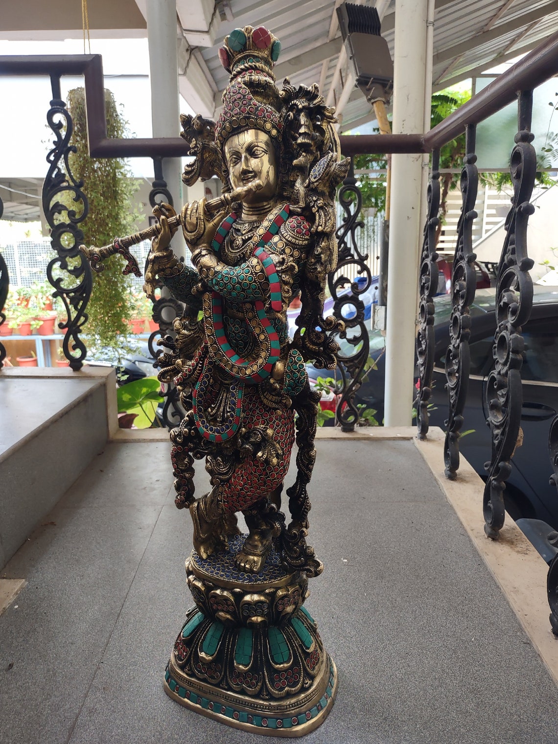 Krishna Statue Big Krishna Vigrah Stone Work Stone Inlaid - Etsy Ireland