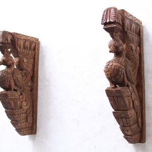 Bird Pair Statue Wooden Corbel Peacock Wall Bracket Set of 2 Vintage ...