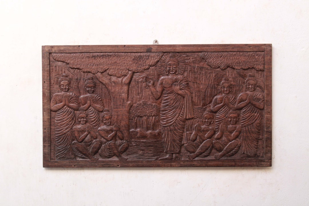 Buddha Teaching Disciples Antique Carving Teak Wood Wooden Carving ...