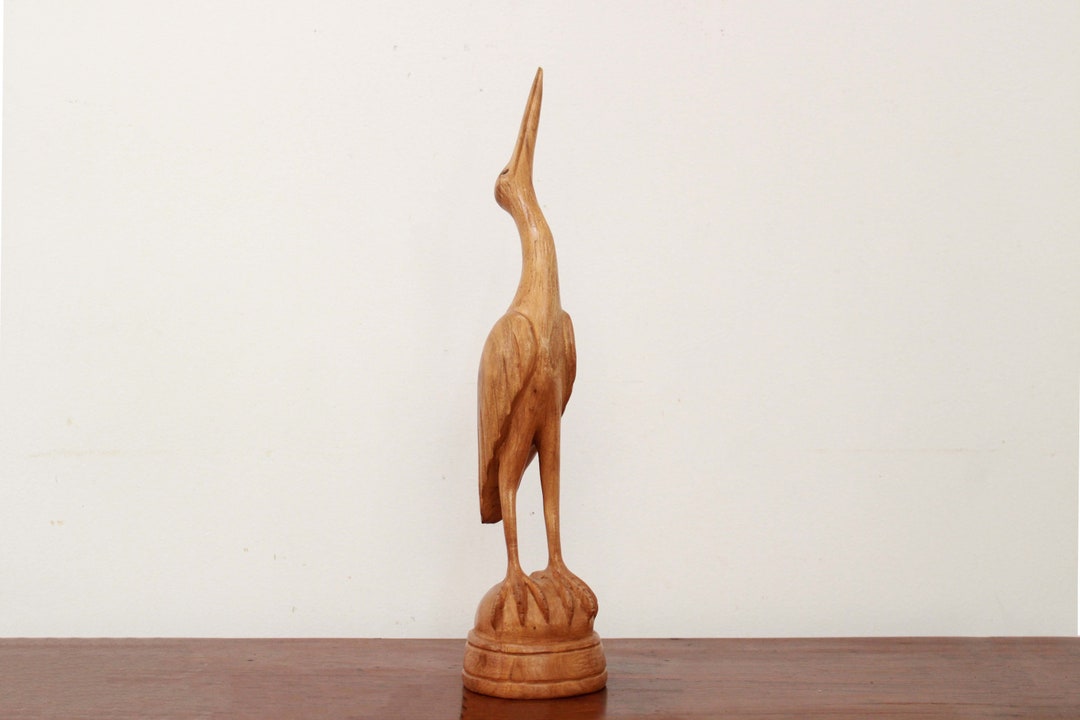 Bird Statue Wooden Crane Bird Sculpture Vintage Handicraft Home Decor ...