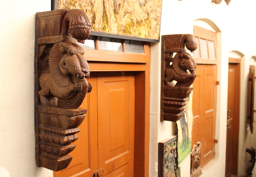 Yali Statue Dragon Sculpture Wooden Corbel Wall Bracket Pair Guardian ...