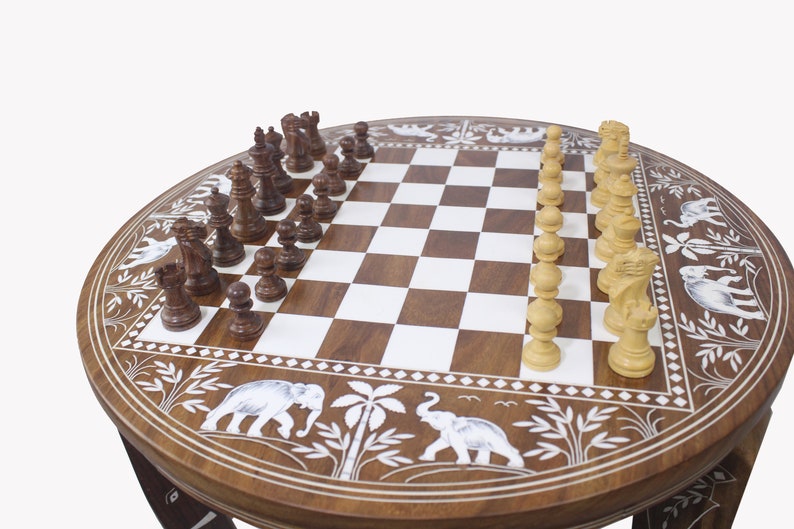 Chess Board Table Wooden Chess Piece Round Chess Table Vintage - Etsy