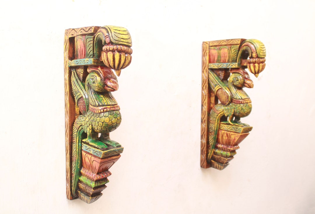 Wooden Wall Bracket Wooden Corbel Bird Pair Statue Parrot Sculpture ...